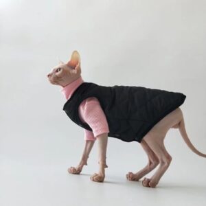 Sphynx Hairless Cat Clothes Winter Vest, Pet Warm Outerwear Sleeveless Apparel for Cats & Small Dogs Black S