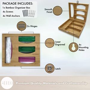 AERLO Bamboo Bag Storage Organizer and Dispenser - Large Size for USA Quart, Gallon, Sandwich and Snack Bags - Kitchen Drawer or Pantry Wooden Baggie Container - No Assembly Required (Natural Bamboo)