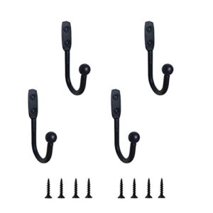 wall hooks heavy duty coat towel key robe black hanger thickened pure metal with screws hole installation never falling hook (4 small black hooks)