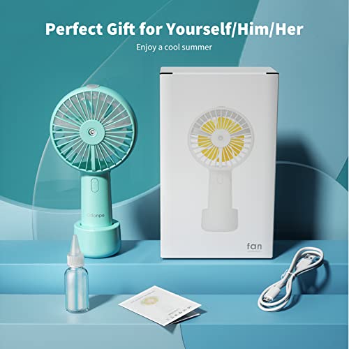 Otlonpe Misting Fan Portable, Desk Handheld Fan 3 Speeds Small Mister Rechargeable Fan with 2500mAh Battery, Water Spray Travel Personal Fan for Kids Women Men Home Office Outdoor (Green)