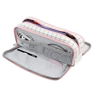 Chelory Big Capacity Pencil Case Large Storage Pencil Bag Pouch Marker 3 Compartment Stationery Pen Cases Holder for Adults Office Organizer Gifts (Plaid White)