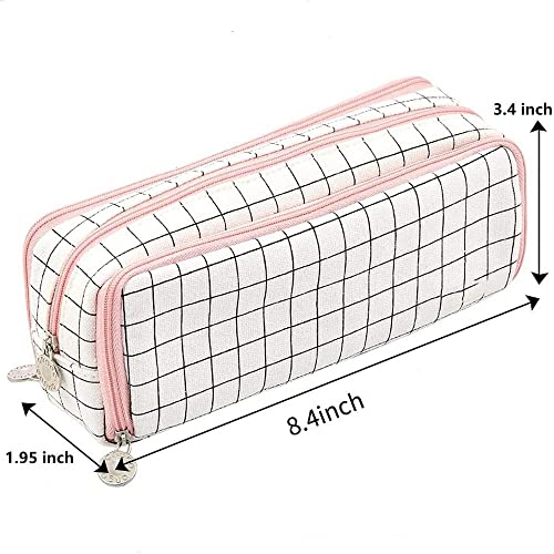 Chelory Big Capacity Pencil Case Large Storage Pencil Bag Pouch Marker 3 Compartment Stationery Pen Cases Holder for Adults Office Organizer Gifts (Plaid White)