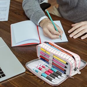 Chelory Big Capacity Pencil Case Large Storage Pencil Bag Pouch Marker 3 Compartment Stationery Pen Cases Holder for Adults Office Organizer Gifts (Plaid White)