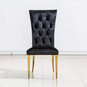 AZhome Dining Chairs, Black Velvet Upholstered Dining Room Chairs in Tufted Design, Modern Glam Gold Stainless Steel Legs, Set of 2