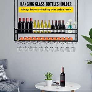 VEVOR Ceiling Wine Glass Rack, 46.9 x 11.8 inch Hanging Wine Glass Rack, 18.9-35.8 inch Height Adjustable Hanging Wine Rack Cabinet, Black Wall-Mounted Wine Glass Rack Perfect for Bar Cafe Kitchen