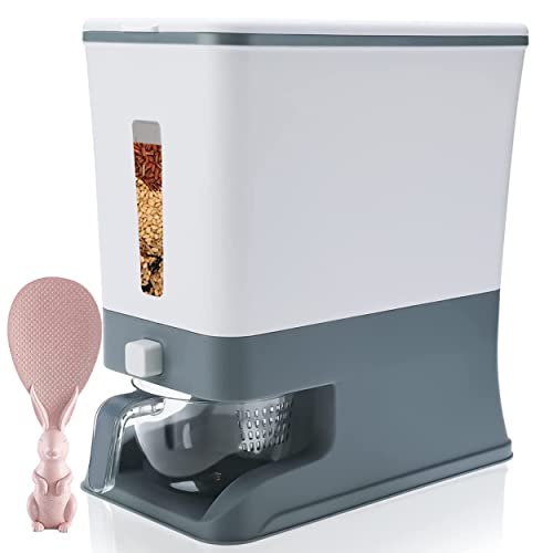 GIANNE Rice Dispenser, Rice Container + Measuring Cup + Spoon Pink Rabbit, Rice Storage, Automatic Rice Dispenser, Grain Container with Lid Moisture Proof Measuring