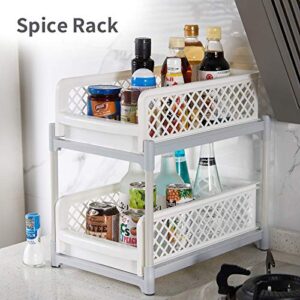 KUSARKO Under Sink Organizers and Storage for Kitchen Bathroom, Medicine Cabinet Organizer, 2 Tier Shelf Organizer with Sliding Storage Drawer, Plastic Pull Out Pantry Organization and Storage