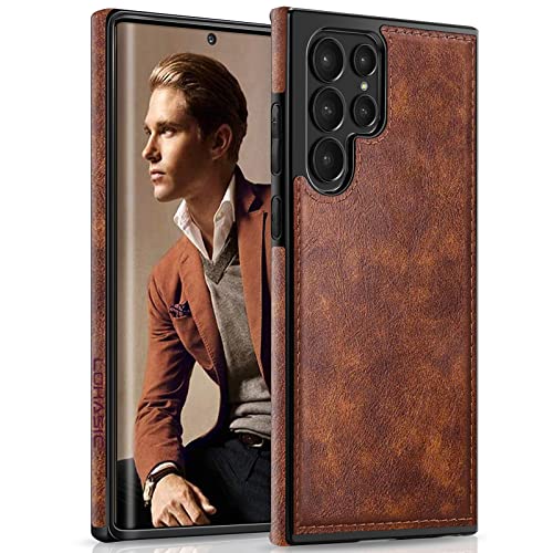 LOHASIC for Galaxy S22 Ultra Case, Premium Leather Luxury Business PU Non-Slip Grip Shockproof Bumper Full Body Protective Cover Phone Cases for Samsung Galaxy S22 Ultra 5G 6.8 inch - Brown