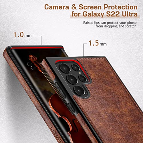 LOHASIC for Galaxy S22 Ultra Case, Premium Leather Luxury Business PU Non-Slip Grip Shockproof Bumper Full Body Protective Cover Phone Cases for Samsung Galaxy S22 Ultra 5G 6.8 inch - Brown