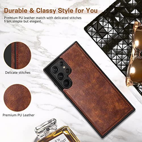 LOHASIC for Galaxy S22 Ultra Case, Premium Leather Luxury Business PU Non-Slip Grip Shockproof Bumper Full Body Protective Cover Phone Cases for Samsung Galaxy S22 Ultra 5G 6.8 inch - Brown