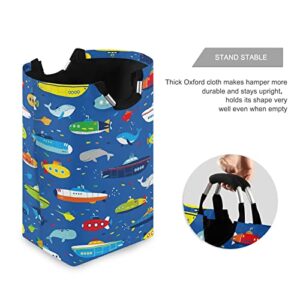 senya Submarines and Whales Large Laundry Basket Shopping Tote Bag, Collapsible Fabric Laundry Hamper, Foldable Clothes Bag, Folding Washing Bin(227na7b)