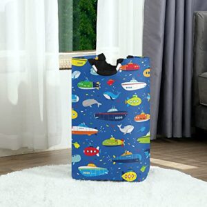 senya Submarines and Whales Large Laundry Basket Shopping Tote Bag, Collapsible Fabric Laundry Hamper, Foldable Clothes Bag, Folding Washing Bin(227na7b)