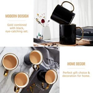 DUJUST Black Coffee Mug Set of 4(16oz), Modern & Stylish Design with Handcrafted Golden Trims, Black and Gold Cup Set for Coffee, Tea & Milk, Beautiful & Graceful Top Fine Porcelain Cups