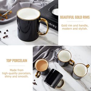 DUJUST Black Coffee Mug Set of 4(16oz), Modern & Stylish Design with Handcrafted Golden Trims, Black and Gold Cup Set for Coffee, Tea & Milk, Beautiful & Graceful Top Fine Porcelain Cups