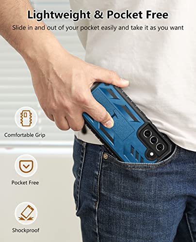 SOiOS for Samsung Galaxy S22 Protective Case: Military Grade Drop Proof Protection Mobile Phone Cover with Kickstand | Rugged Shockproof TPU Matte Textured Sturdy Phone Bumper (Blue)