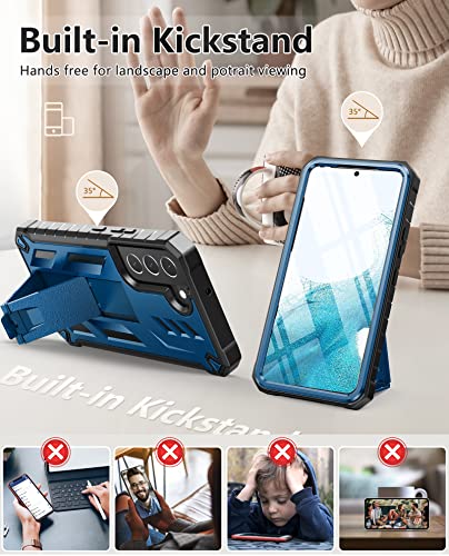 SOiOS for Samsung Galaxy S22 Protective Case: Military Grade Drop Proof Protection Mobile Phone Cover with Kickstand | Rugged Shockproof TPU Matte Textured Sturdy Phone Bumper (Blue)