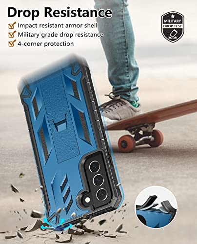 SOiOS for Samsung Galaxy S22 Protective Case: Military Grade Drop Proof Protection Mobile Phone Cover with Kickstand | Rugged Shockproof TPU Matte Textured Sturdy Phone Bumper (Blue)