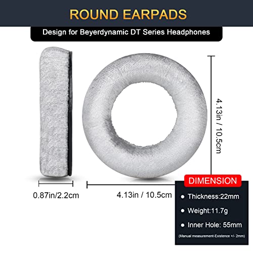 Replacement Ear Pads for DT770, DT880, DT990, Velour Earpads Compatible with Beyerdynamic DT 770 PRO, DT 880 PRO, DT 990 PRO Headphones (Silver)