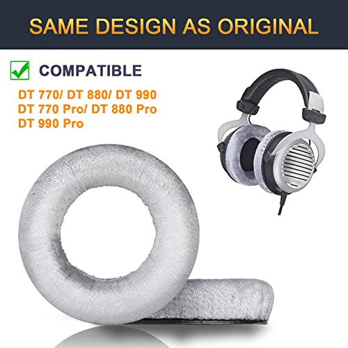 Replacement Ear Pads for DT770, DT880, DT990, Velour Earpads Compatible with Beyerdynamic DT 770 PRO, DT 880 PRO, DT 990 PRO Headphones (Silver)