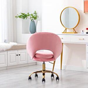 ZOBIDO Comfy Home Office Task Chair with Wheels, Cute Modern Upholstered Velvet Seashell Back Adjustable Swivel Vanity Desk Chair, for Women, for Kids, for Girls, Living Room, Bedroom (Peach Pink)