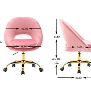 ZOBIDO Comfy Home Office Task Chair with Wheels, Cute Modern Upholstered Velvet Seashell Back Adjustable Swivel Vanity Desk Chair, for Women, for Kids, for Girls, Living Room, Bedroom (Peach Pink)