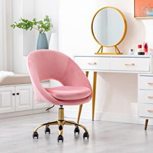 ZOBIDO Comfy Home Office Task Chair with Wheels, Cute Modern Upholstered Velvet Seashell Back Adjustable Swivel Vanity Desk Chair, for Women, for Kids, for Girls, Living Room, Bedroom (Peach Pink)