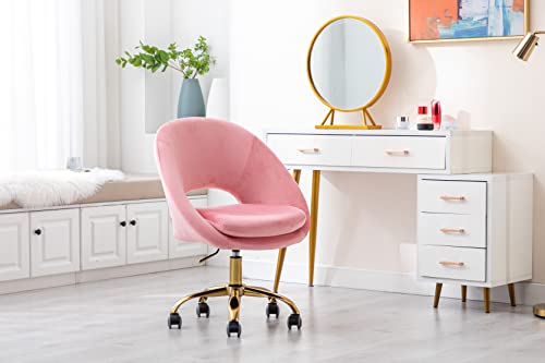 ZOBIDO Comfy Home Office Task Chair with Wheels, Cute Modern Upholstered Velvet Seashell Back Adjustable Swivel Vanity Desk Chair, for Women, for Kids, for Girls, Living Room, Bedroom (Peach Pink)