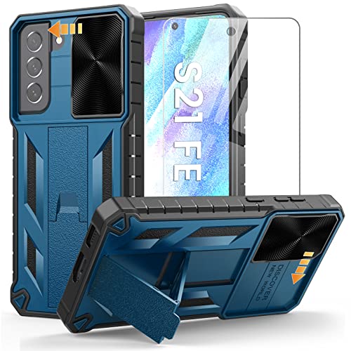 WTYOO for Samsung Galaxy S21 FE Case: Military Grade Drop Proof Protection Mobile Cover with Kickstand | Matte Textured Rugged Shockproof TPU | Protective Sturdy Phone Case for Galaxy S21 FE 5G