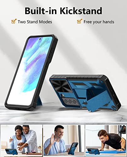 WTYOO for Samsung Galaxy S21 FE Case: Military Grade Drop Proof Protection Mobile Cover with Kickstand | Matte Textured Rugged Shockproof TPU | Protective Sturdy Phone Case for Galaxy S21 FE 5G