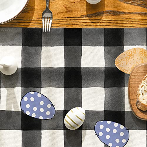 Artoid Mode Buffalo Plaid Bunny Gnomes Eggs Easter Table Runner, Spring Summer Seasonal Holiday Kitchen Dining Table Decor for Indoor Outdoor Home Party Decoration 13 x 72 Inch