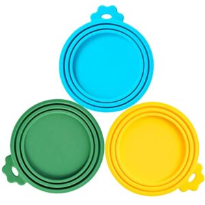 Joyinjojo 3 Pack Pet Food Can Covers Lids, Universal Size Silicone Dog Cat Food Can Lids Covers, Dishwasher Safe