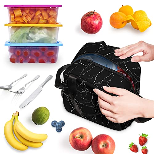 Hozojuw Marble Lunch Bag Black Marble Insulated Lunch Box Waterproof Lunch Tote with Shoulder Strap for Boy Girl Men Women (Black Marble)