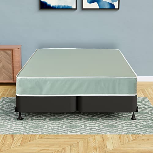 Treaton Pressure Relieving & Cooling High Density Foam Full Mattress - 8-inch Water Proof Vinyl Medium Firm Tight Top Pocketed Coil Rolled Hybrid Mattres with 8” Wood Box Spring, Bed in Box, Green