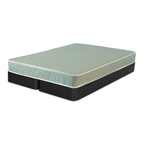 Treaton Pressure Relieving & Cooling High Density Foam Full Mattress - 8-inch Water Proof Vinyl Medium Firm Tight Top Pocketed Coil Rolled Hybrid Mattres with 8” Wood Box Spring, Bed in Box, Green