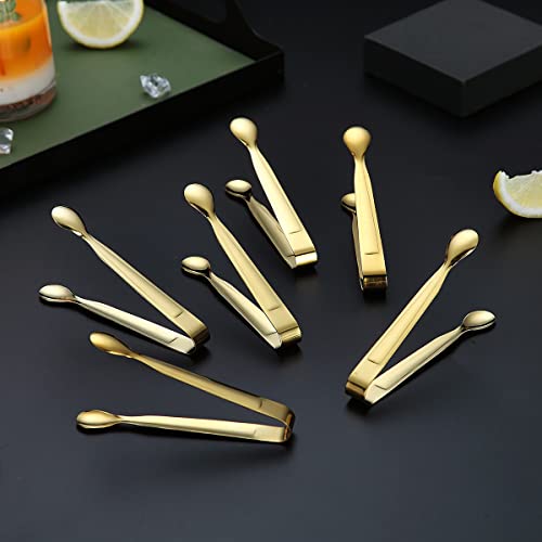 Gold 6 Pieces Sugar Tongs, Kyraton Stainless Steel Titanium Plating Gold Ice Tongs Mini Serving Tongs Appetizers Tongs Small Kitchen Tongs for Coffee Tea Sugar Candy Ice Cube Party Bar Kitchen