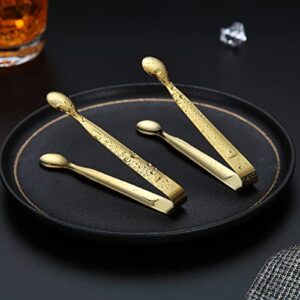 Gold 6 Pieces Sugar Tongs, Kyraton Stainless Steel Titanium Plating Gold Ice Tongs Mini Serving Tongs Appetizers Tongs Small Kitchen Tongs for Coffee Tea Sugar Candy Ice Cube Party Bar Kitchen