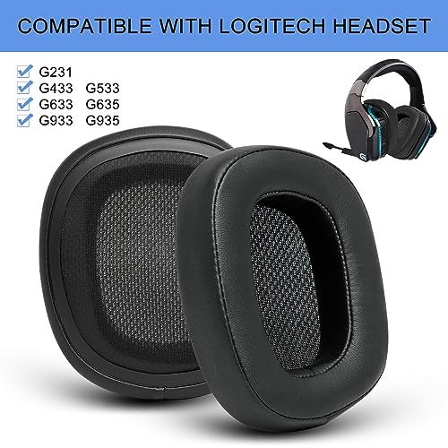 Replacement Ear Pads for G933, Ear Cushions Compatible with Logitech G231, G433,G432, G533, G633, G635, G933, G935 Headphones, Premium Protein Leather Softer Memory Foam (Leather)