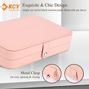 KCY Jewelry Box for Women Girls,Small Travel Jewelry Organizer Case,PU Leather Portable Jewellery Storage Boxes Display Holder for Ring Earrings Necklace Bracelet Bangle, Men Teen Kids Gift, Pink