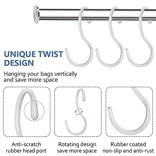 Mzekgxm 10 Pack Purse Hanger for Closet, Unique Twist Design Closet Organizer Hanger Hooks, Large Size Closet Hooks for Hanging Purses, Handbags, Clothes, Jeans, Belts, Hats, Pans and Pots (White)