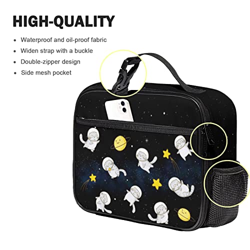 Fashion Cat Lunch Bag with Locking Hand Strap Durable Waterproof Universe Lunch Box High Capacity Insulation Lunch Tote Bag with Pockets for Boy Girl Women Men