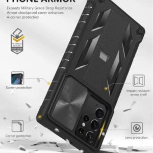 Case for Samsung Galaxy S22 Ultra 5G: Military Grade Drop Proof Rugged Protective Phone Cover with Built-in Kickstand & Slide |Shockproof Bumper Protection Textured Matte 6.8 Inch-Black