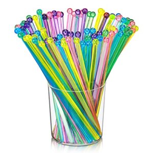 100 pieces disposable plastic round top crystal swizzle sticks (multicolor)