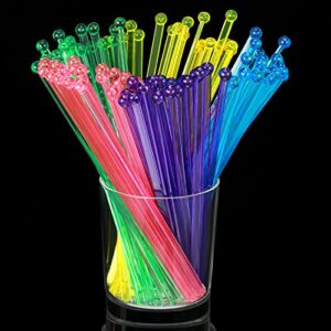 100 Pieces Disposable Plastic Round Top Crystal Swizzle Sticks (MultiColor)