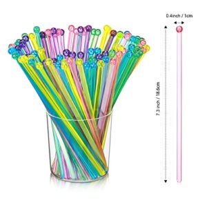 100 Pieces Disposable Plastic Round Top Crystal Swizzle Sticks (MultiColor)