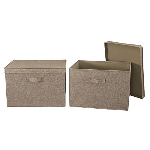 Household Essentials Wide Fabric Storage Bins with Lids, Latte, Set of 2