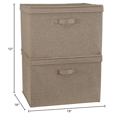 Household Essentials Wide Fabric Storage Bins with Lids, Latte, Set of 2