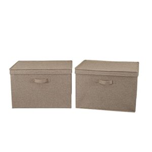 Household Essentials Wide Fabric Storage Bins with Lids, Latte, Set of 2