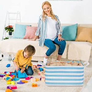 WLFRHD Collapsible Storage Basket 16.5x12x10.5 inches Rectangular Fabric Storage Bin for Shelves Toy Waterproof Canvas Cute Storage Bins Playroom Gift 2-Pack (Blue and White Stripes,Extra Large )