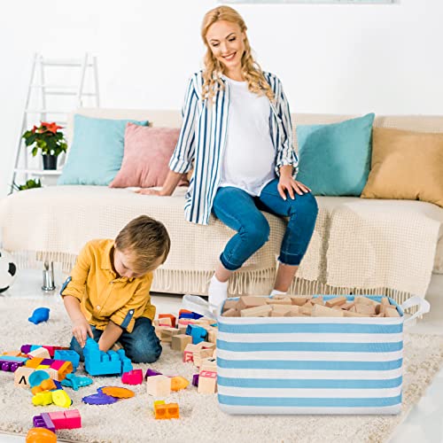 WLFRHD Collapsible Storage Basket 16.5x12x10.5 inches Rectangular Fabric Storage Bin for Shelves Toy Waterproof Canvas Cute Storage Bins Playroom Gift 2-Pack (Blue and White Stripes,Extra Large )