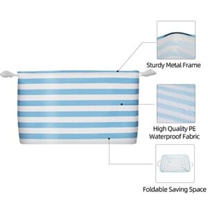 WLFRHD Collapsible Storage Basket 16.5x12x10.5 inches Rectangular Fabric Storage Bin for Shelves Toy Waterproof Canvas Cute Storage Bins Playroom Gift 2-Pack (Blue and White Stripes,Extra Large )